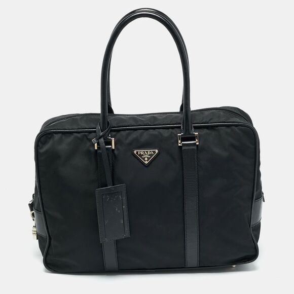Prada | Bags | Prada Black Saffiano Lux Leather And Nylon Laptop ...